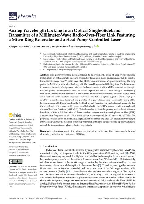 Pdf Analog Wavelength Locking In An Optical Single Sideband
