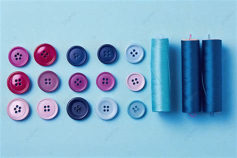 파란색 표면에 있는 파란색 실과 단추의 스풀 누끼 단추 바느질 배경 일러스트 및 사진 무료 다운로드 Pngtree