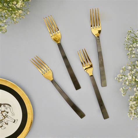 Matte Black And Gold Cutlery Set Kaunteya
