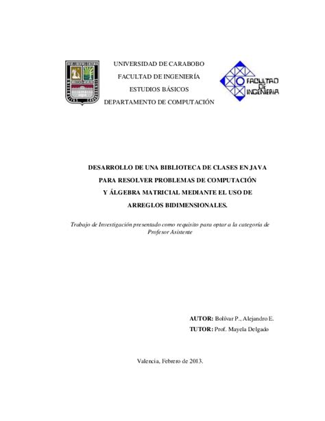 Desarrollo De Una Biblioteca De Clases En Java Para Resolver Problemas De ComputaciÓn Y Álgebra
