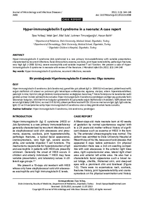 Pdf Hyper Immunoglobulin E Syndrome In A Neonate A Case Report