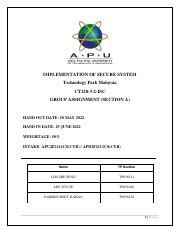 ISC Assignment Section A Pdf IMPLEMENTATION OF SECURE SYSTEM Technology Park Malaysia CT
