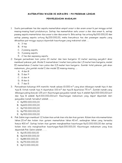 Ph Program Linear Penyelesaian Masalah Pdf Griya And Taman