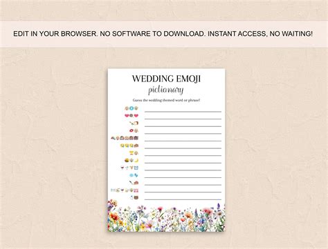 Emoji Pictionary Bridal Shower Game Printable Wedding Template