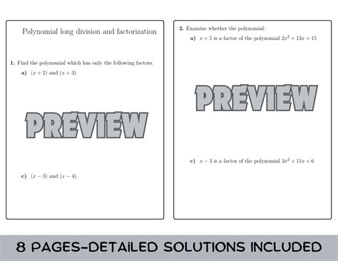 Polynomial Long Division And Factorization Worksheet With Solutions