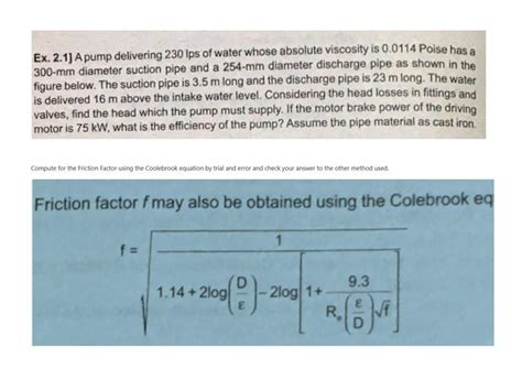 solved compute for the friction factor using the