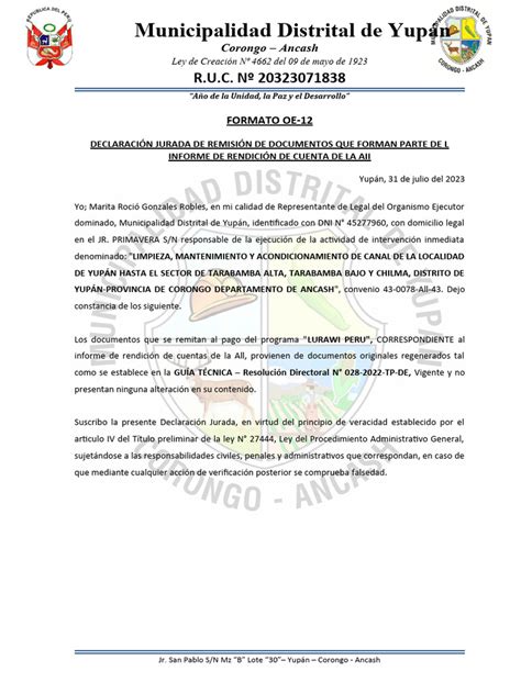 Declaracion Jurada Lurawi Peru Pdf