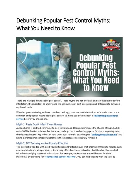 Ppt Debunking Popular Pest Control Myths What You Need To Know Powerpoint Presentation Id