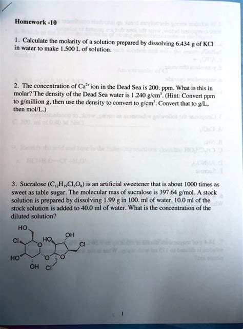 solved homework 10 calculate the molarity of solution prepared by