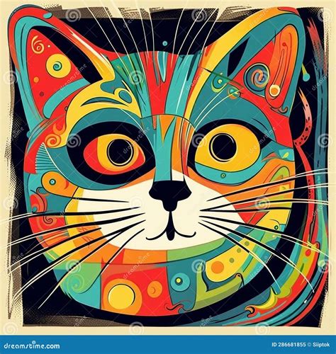 Colorful Cute Cat Art Illustration Stock Illustration Illustration Of