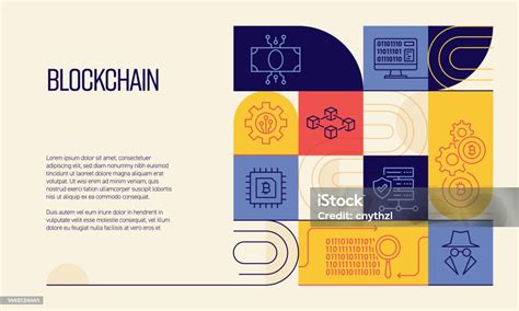 Desain Terkait Blockchain Dengan Ikon Garis Ikon Simbol Kerangka