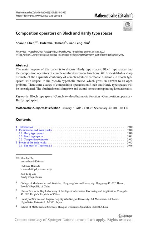 Composition Operators On Bloch And Hardy Type Spaces Request Pdf