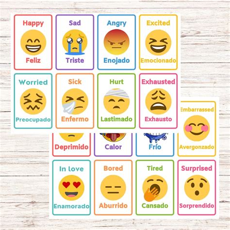 Emotions Flashcards Spanish And English Early Learning Pngandpdf Etsy