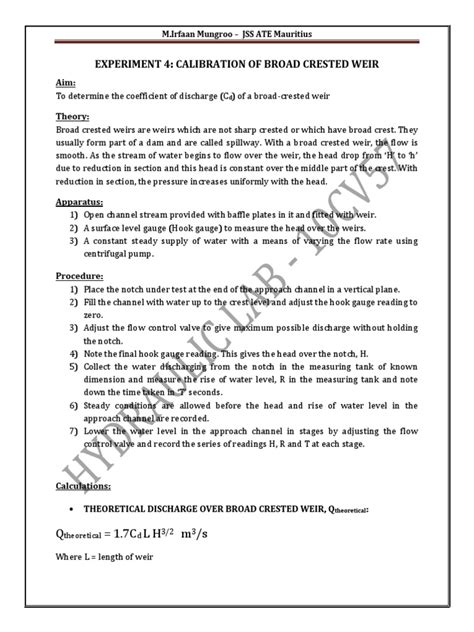 experiment 4 broad crested weir pdf