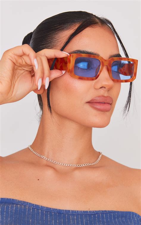 Orange Tort Rectangular Sunglasses Accessories Prettylittlething Usa