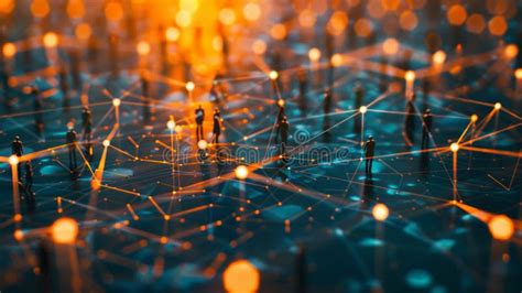 Miniature Figures Connected By A Glowing Network Stock Image Image Of