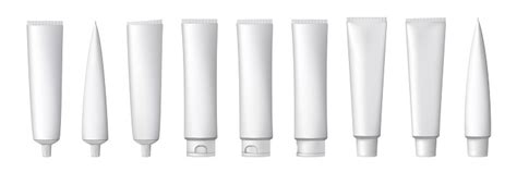 3d 크림 튜브 흰색 포장 모형입니다 치과 치약 화장품 패키지 플라스틱 용기 의료용 연고 및 미용 로션 모이스처라이저 병 벡터 현실적인 포장 세트 튜브에 대한 스톡 벡터
