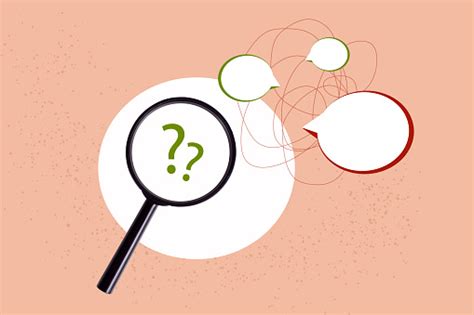 돋보기 유리 줌 물음표 딜레마 거품 통신 연설 그림이 그려진 배경에 고립 된 합성 사진 콜라주 0명에 대한 스톡 사진 및 기타 이미지 Istock