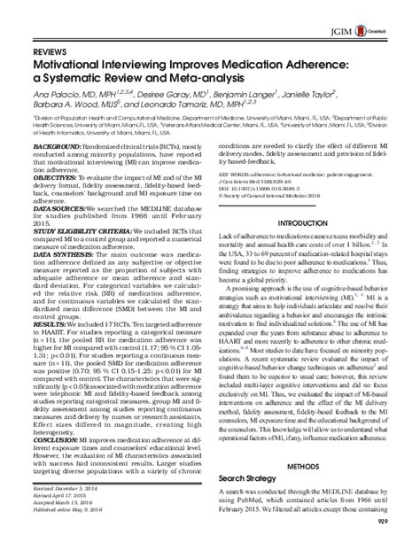 Pdf Motivational Interviewing Improves Medication Adherence A Systematic Review And Meta