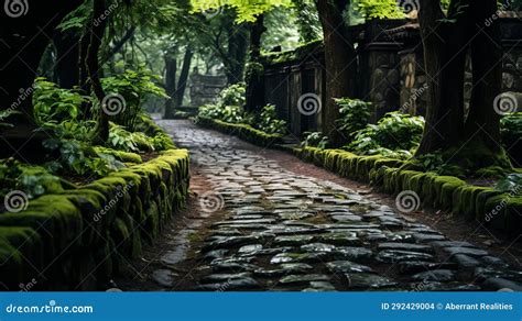 A Cobblestone Path In The Middle Of A Forest Stock Illustration