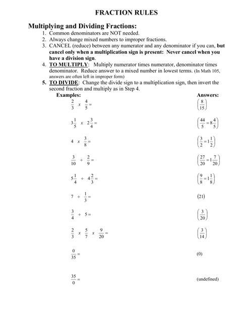 Fraction Rules Multiplying And Dividing Fractions