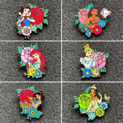 Disney Princess Floral Tattoo Loungefly Blind Box Pin Set Disney Pins