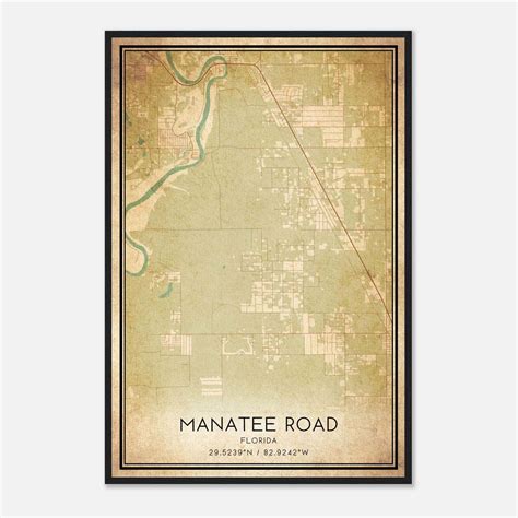 Vintage Manatee Road Florida Map Poster Manatee Road Fl City Road Wall