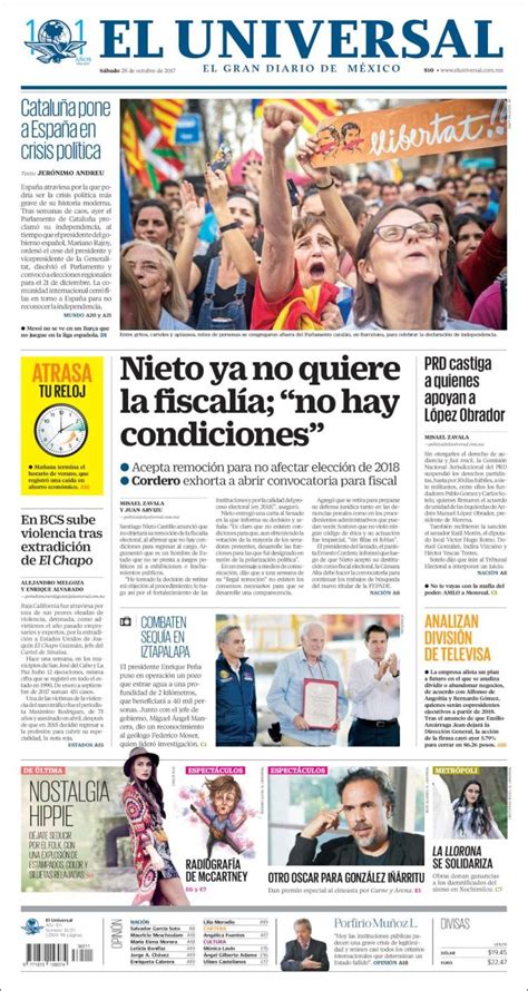 Portadas De Los Principales Medios Del Sábado 28 De Octubre