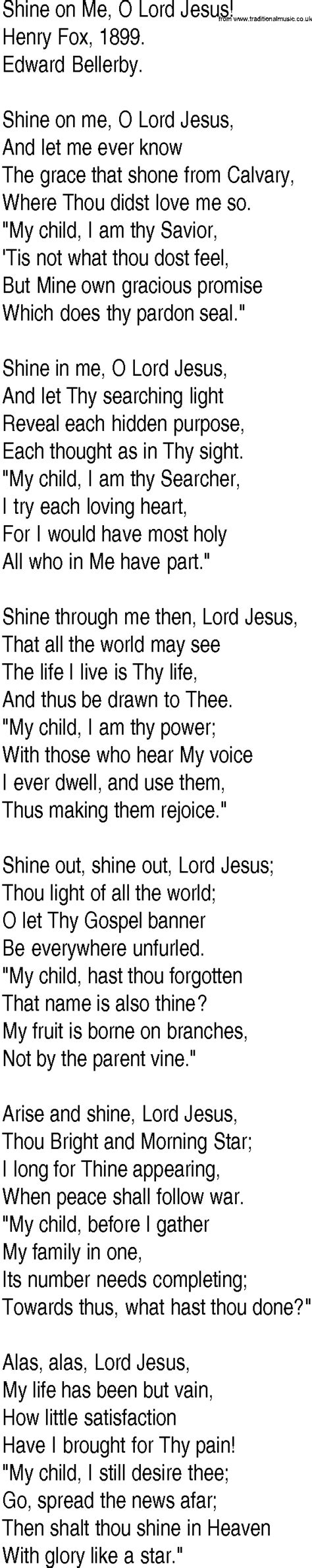 Hymn And Gospel Song Lyrics For Shine On Me O Lord Jesus By Henry Fox