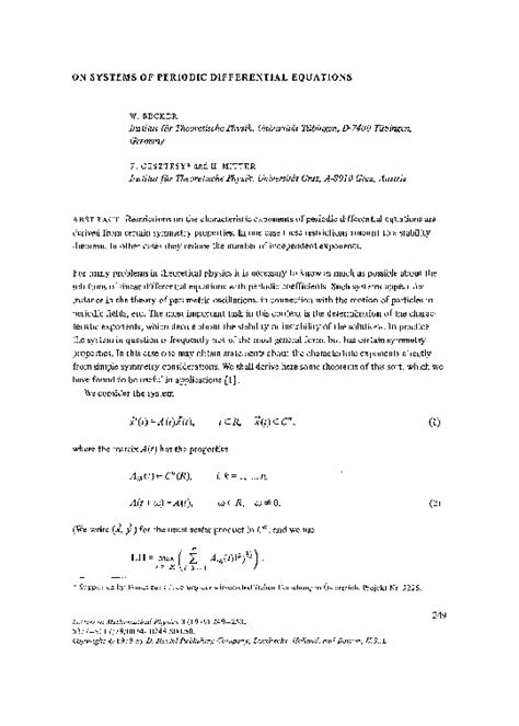 Pdf On Systems Of Periodic Differential Equations