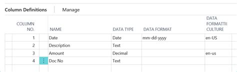 how to define a csv file to import bank statement information in