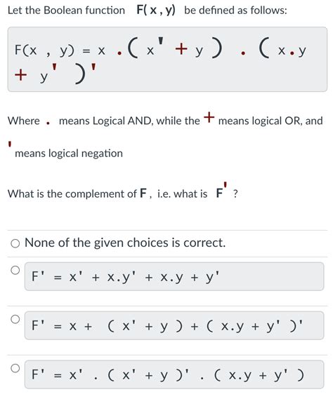Solved Let The Boolean Function Fxy Be Defined As