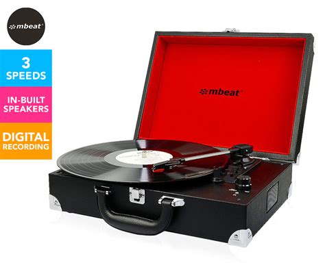 Mbeat Retro Briefcase Styled Usb Turntable Vinyl Record Player Black