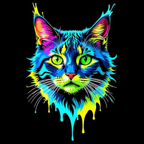 Premium Photo Neon Cat A Vibrant And Psychedelic Illustration With