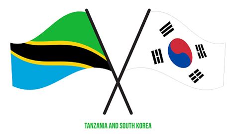탄자니아와 한국 국기는 교차하고 플랫 스타일을 흔들 공식 비율 올바른 색상입니다 0명에 대한 스톡 벡터 아트 및 기타 이미지