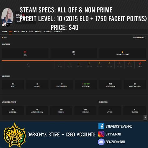 Sold Verified Store Faceit Level 10 2015 Elo 1750 Faceit Points Price 40 Epicnpc