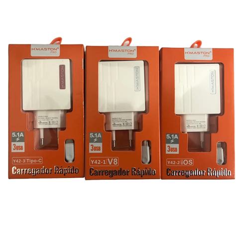 Carregador h maston Y42 para IOS V8 Tipo C 5 1A Rápido 3 USB Rápido