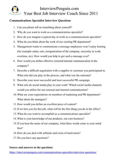 top 17 communications specialist interview questions and answers