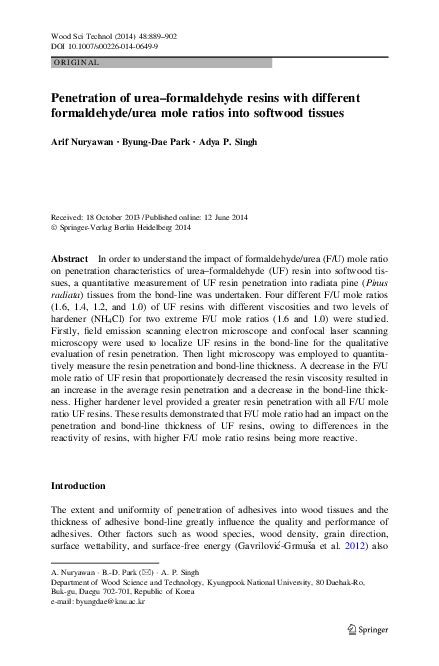 Pdf Penetration Of Ureaformaldehyde Resins With Different