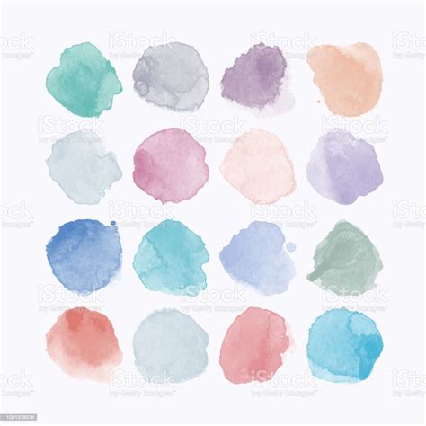 다채로운 수채화 손의 세트 그린 라운드 모양 얼룩 원형 Blob 흰색 절연 예술적 디자인에 대 한 그림 벡터에 대한 스톡 벡터