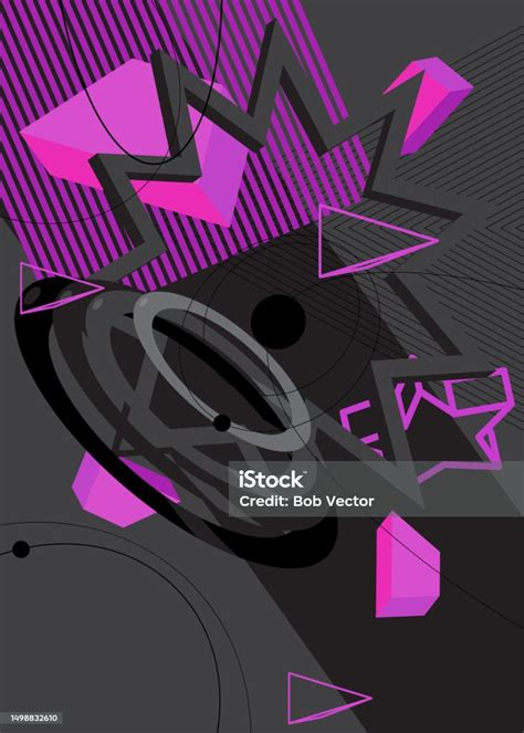 검정색과 보라색 빈티지 모양 템플릿입니다 추상적인 복고풍 최소한의 기하학적 그래픽 테마 포스터 배너 표지에 대한 기하학적 요소 검은색에 대한 스톡 벡터 아트 및 기타 이미지