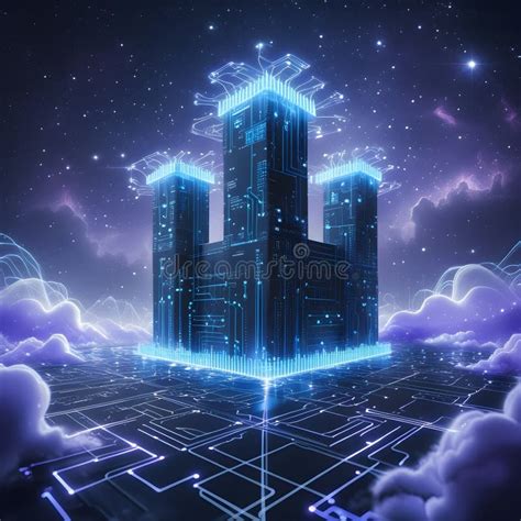 Futuristic Towers Representing Cloud Computing Architecture Against A Digital Backdrop