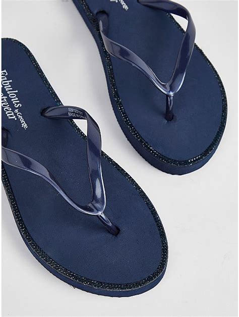 Navy Diamante Flip Flops Women George At Asda