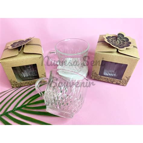 Jual Souvenir Pernikahan Gelas Cangkir Kopi Kaca Motif Mug Gagang Kaca