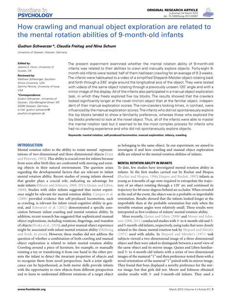 Pdf How Crawling And Manual Object Exploration Are Related To The Mental Rotation Abilities Of