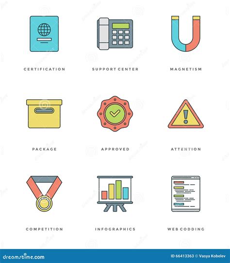 Flat Line Simple Icons Set Thin Linear Stroke Vector Essentials