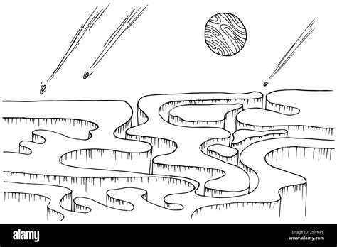 Doodle Alien Fantasy Landscape With Big Craters Coloring Page For