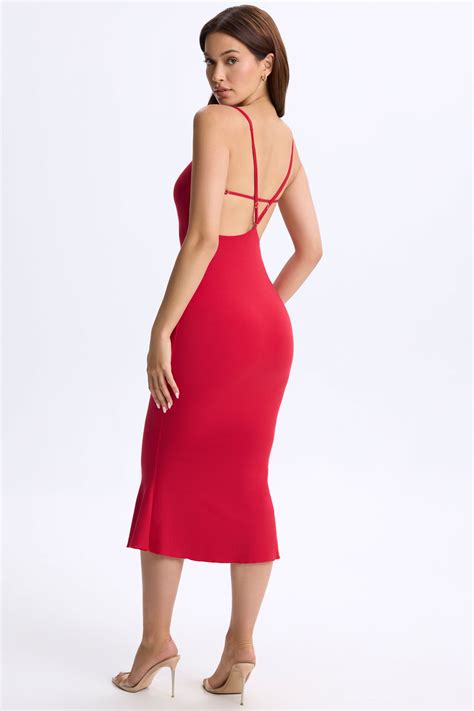 Plunge Open Back Midaxi Dress In Cherry Red Oh Polly