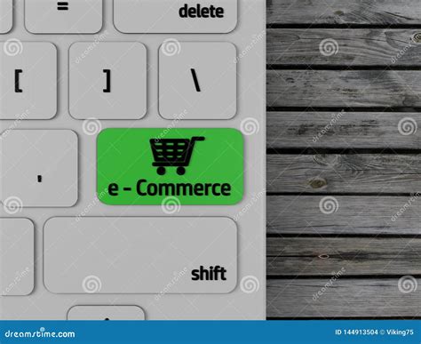 Green E Commerce Button On Computer Keyboard Stock Illustration