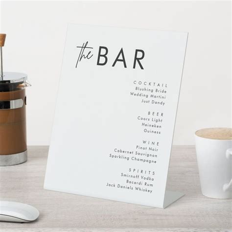 Minimalist The Bar Wedding Drinks Menu Pedestal Sign Zazzle Wedding